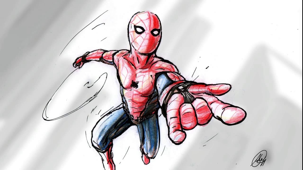 The MARVEL CINEMATIC UNIVERSE Spiderman - Speed Drawing - YouTube