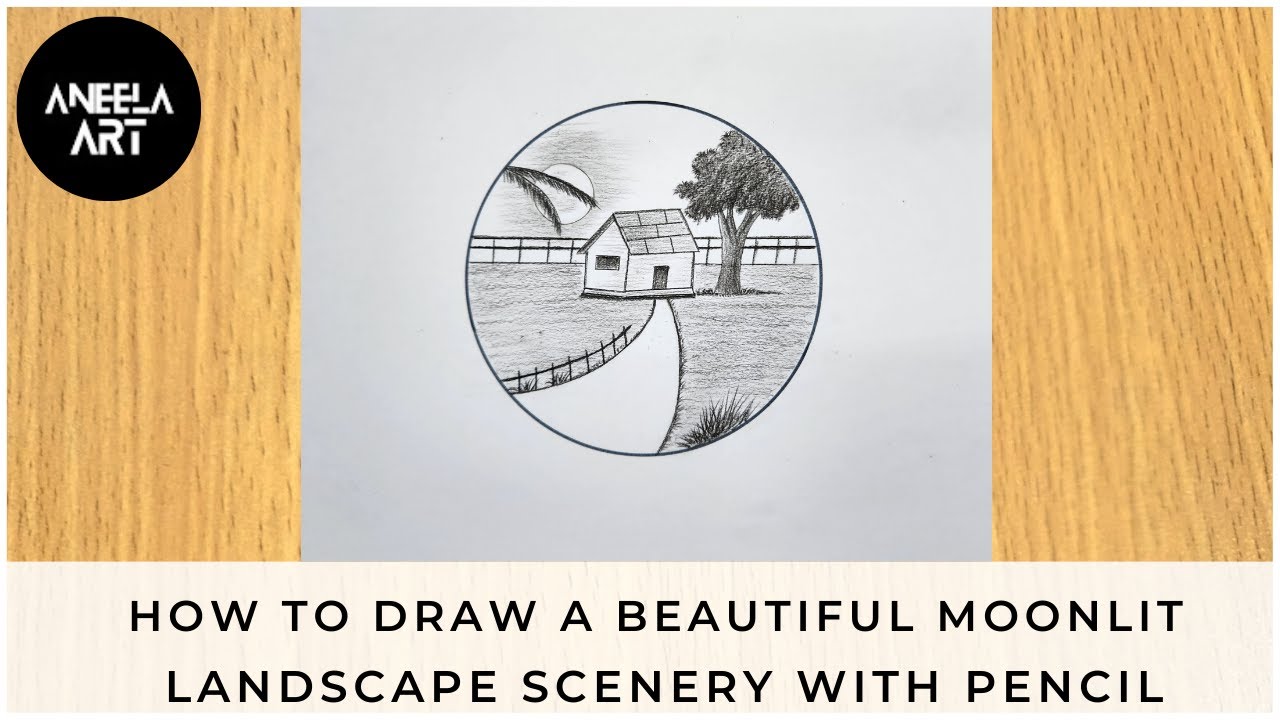 How to Draw a Beautiful Moonlit Landscape Scenery with Pencil | Easy ...