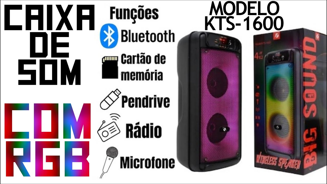 Vendo um pouco da caixa de som com RGB modelo KTS-1600 - YouTube
