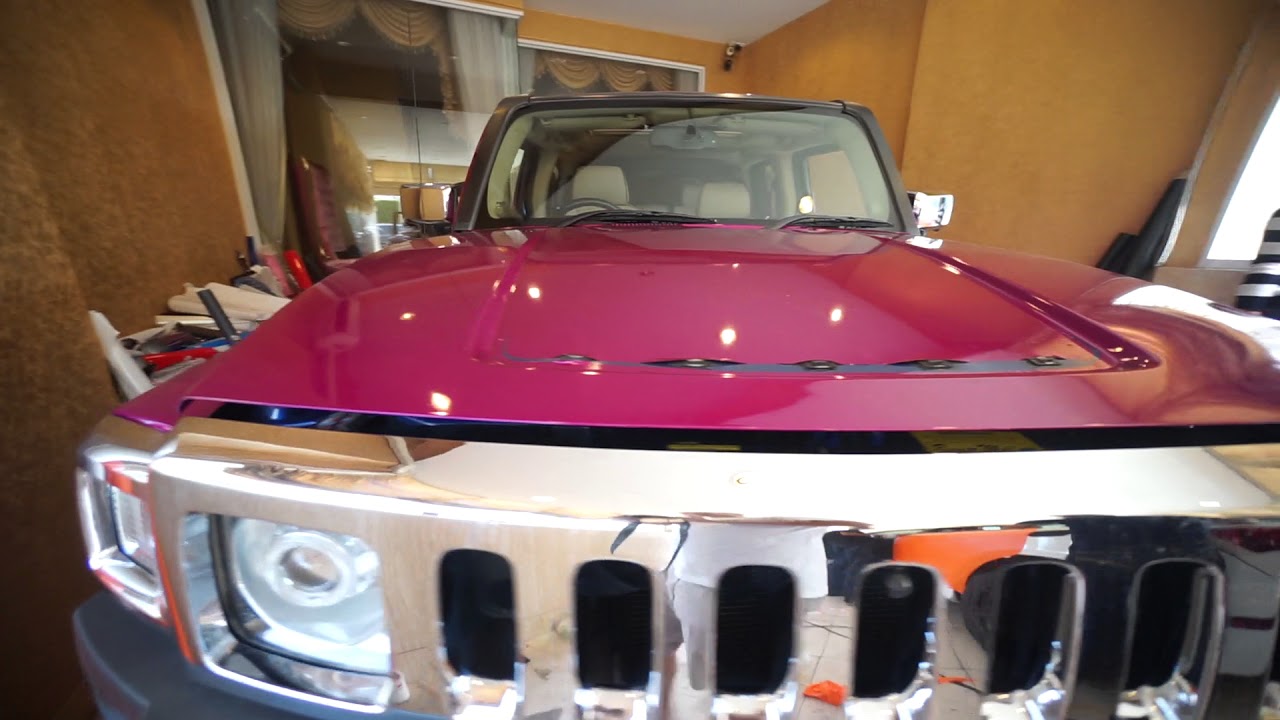 Hummer H3 Gloss Fuchsia Wrapped ฟิล์มใส-สีกันหินกระแทกสีรถพร้อมสาร ...