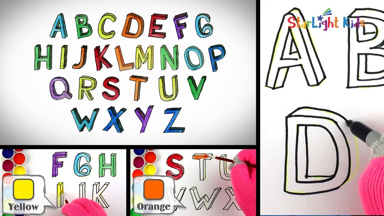 How To Draw 3D ABC alphabet ♥ Drawing Coloring for Kids | Learn ...