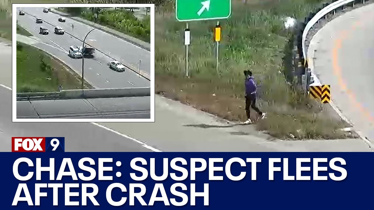 Suspect flees on foot after jumping curb in SUV, crashing into minivan ...