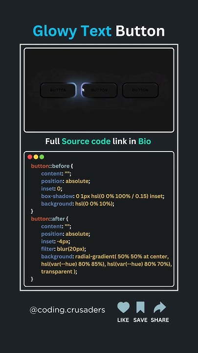 Day 67 100 Glowy Text Button Using HTML CSS Javascript Source Code Available in Telegram Link in ...