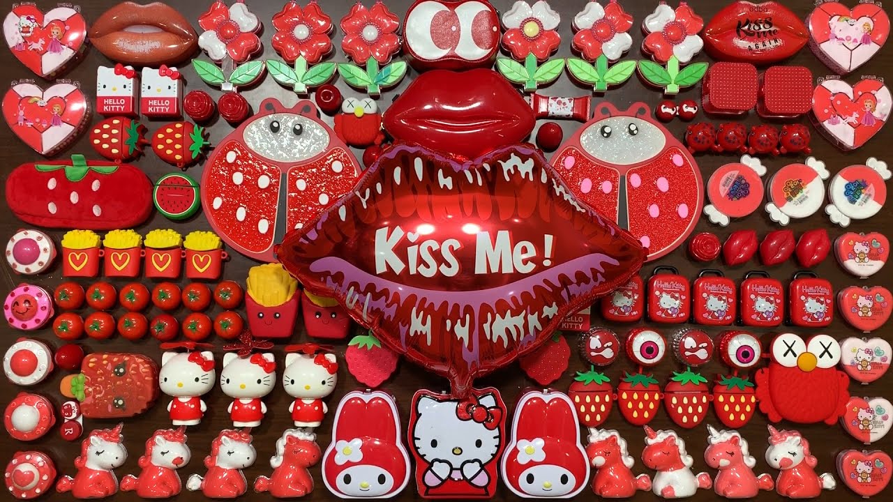 Festival of RED ! KISS ME ! Mixing Random Things Into HOMEMADE SLIME ...