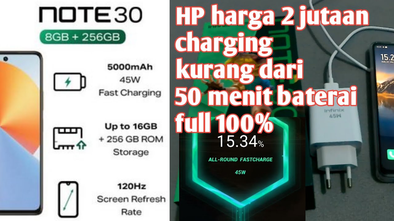 Test fitur fast charging 45 Watt Infinix Note 30, kurang dari 50 menit ...