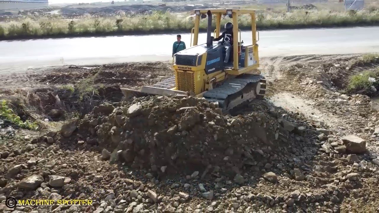 New Project Making Road Starting With Bulldozer Pushing Gravel & Dump ...