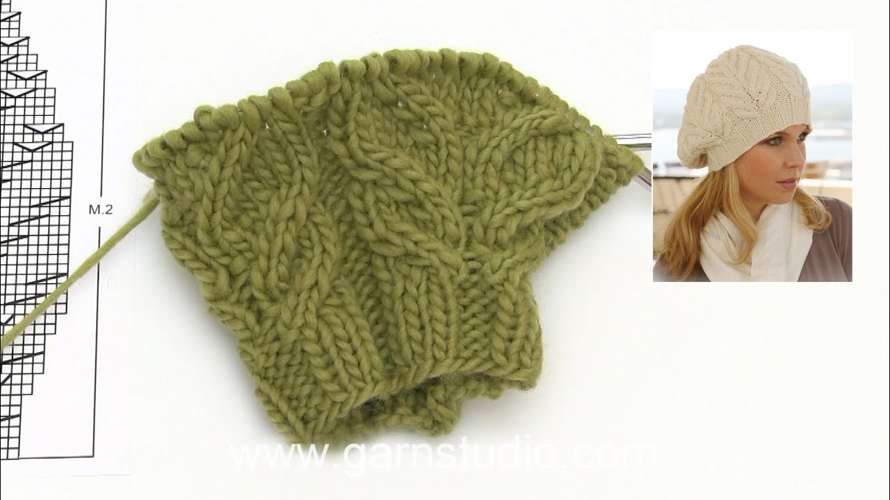 How to knit the basque hat with cables in DROPS 123-20 - YouTube
