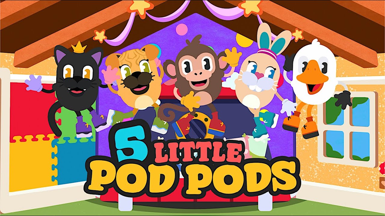 Five Little Pod Pods Jumping On The Bed | Nursery Rhymes & Kids Song ...