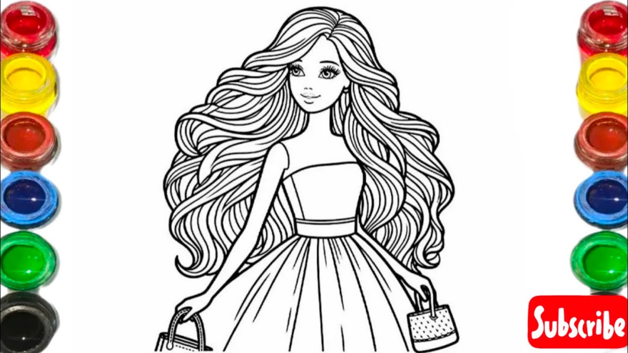 Cute Barbie Drawing for Kids, Painting & Coloring for Kids, Toddlers ...