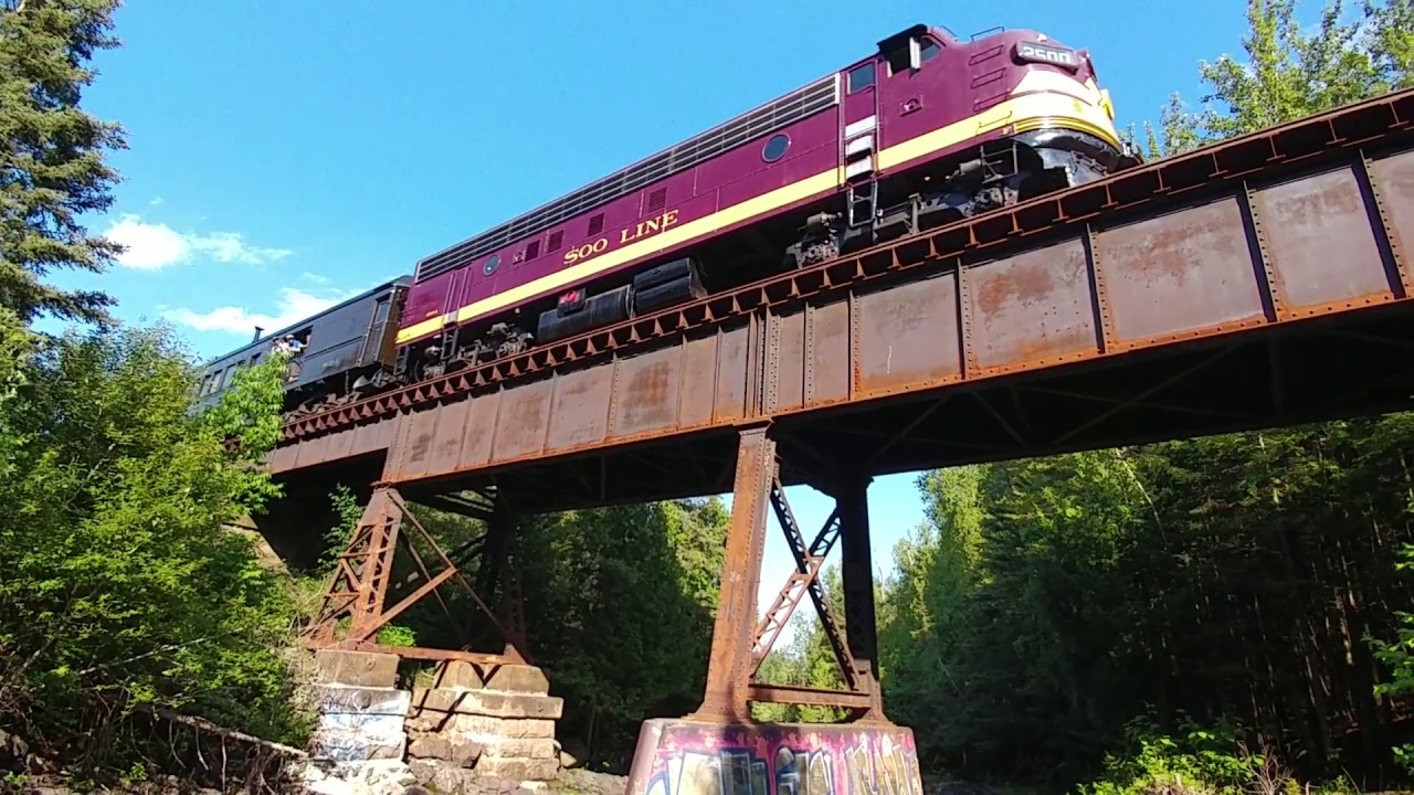 Soo #2500 crosses French River with an Executive Special - YouTube