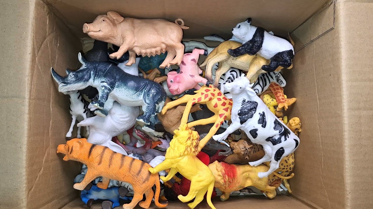 Unboxing Animal Toys | Cow Giraffe Elephant Tiger Panda Rhinoceros Lion ...
