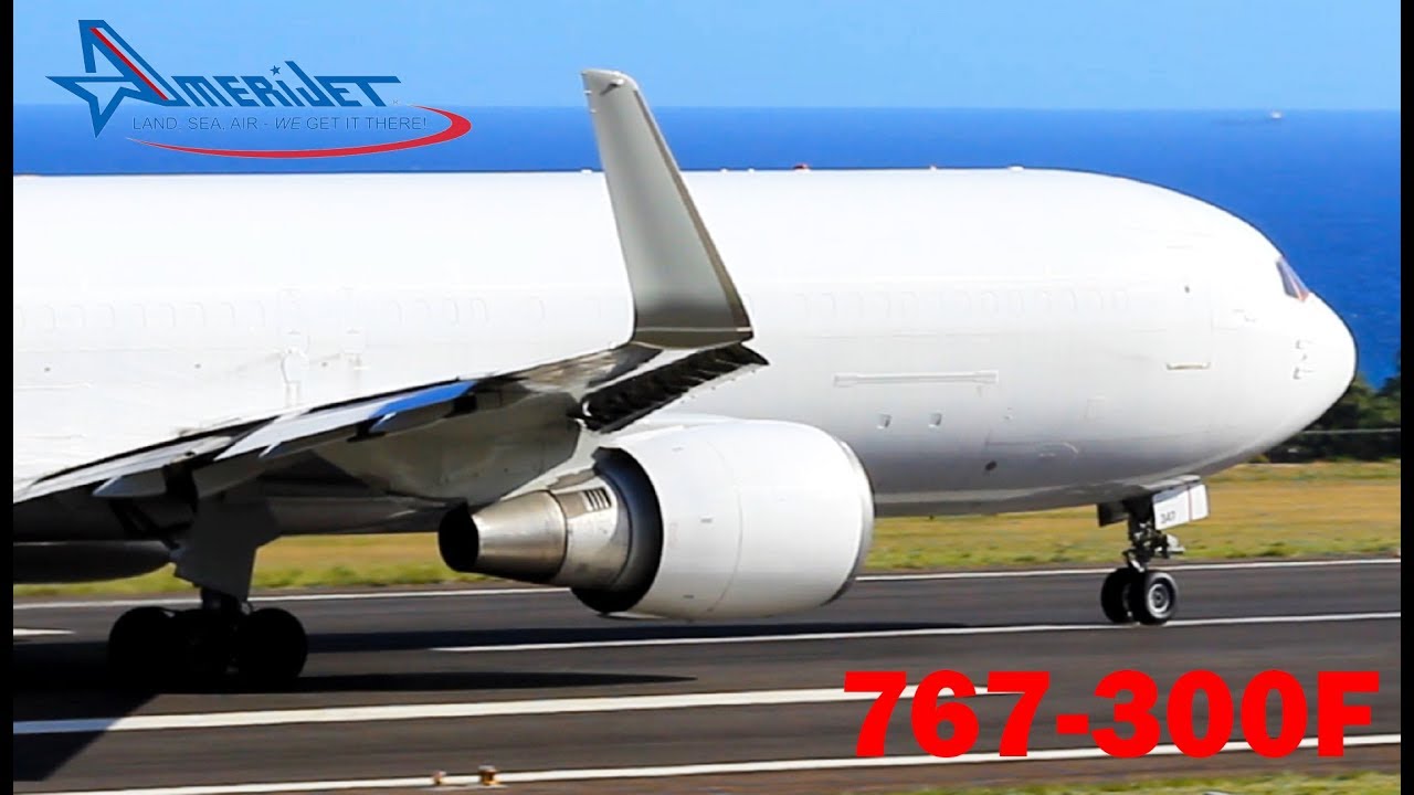 Winglets !!! Amerijet all white 767-300F departing St. Kitts for Miami ...