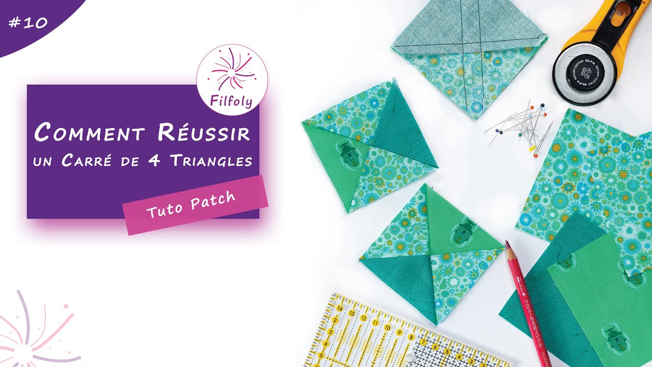 TUTO Patchwork : Comment réussir un carré de 4 triangles - YouTube