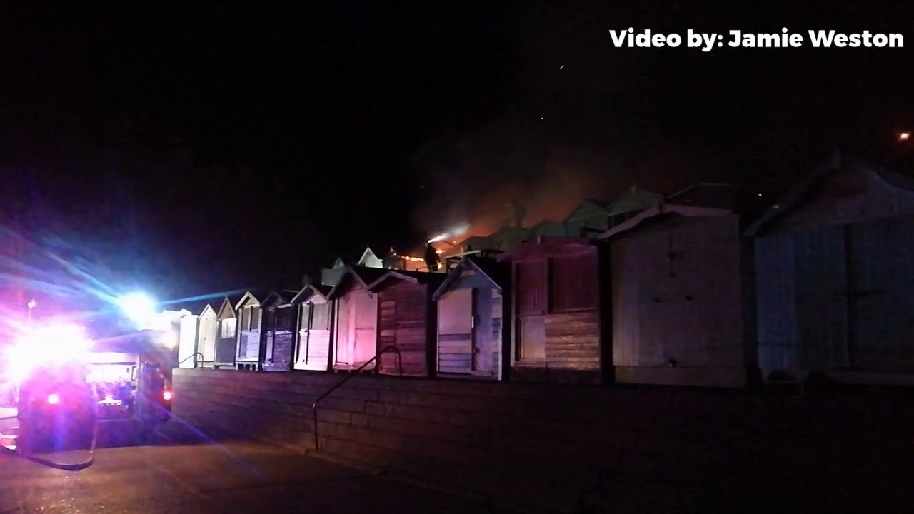 Walton-on-the-Naze Beach Huts Fire - YouTube