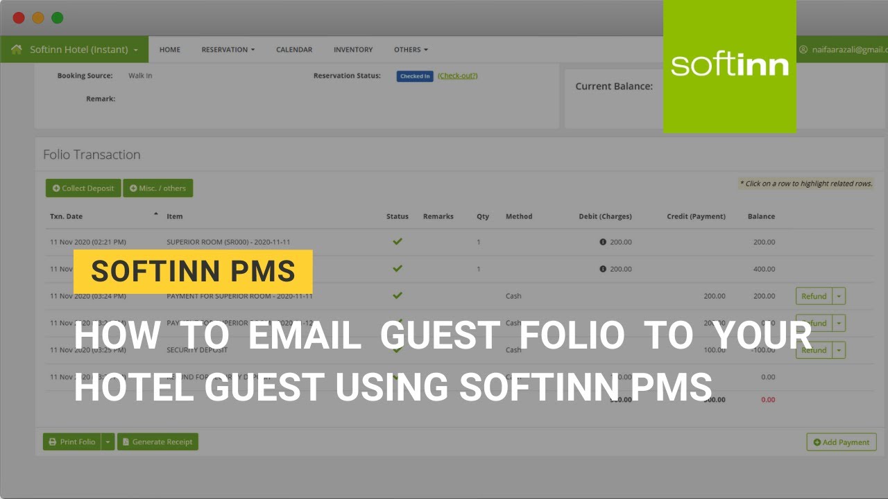 [OBSOLETE] How to Email Guest Folio to Your Hotel Guest using Softinn ...
