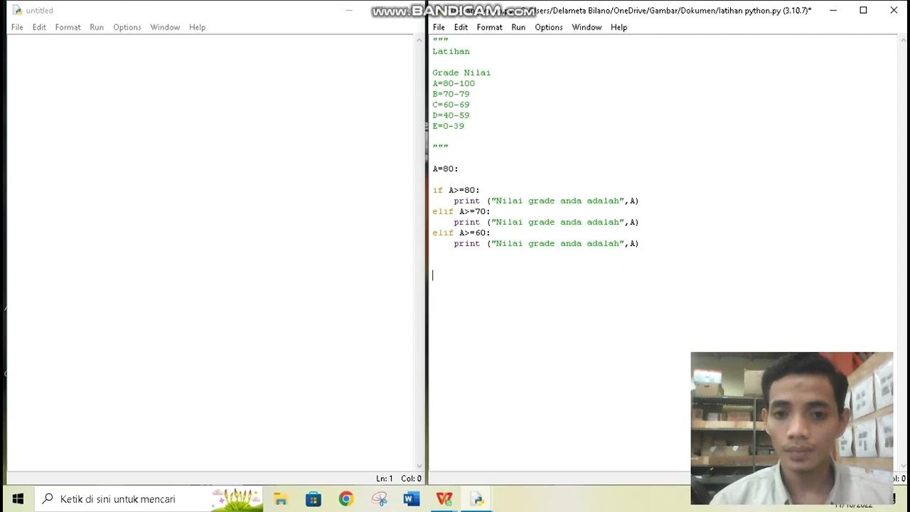 Belajar menggunakan if,elif dan else dengan grade nilai di python - YouTube