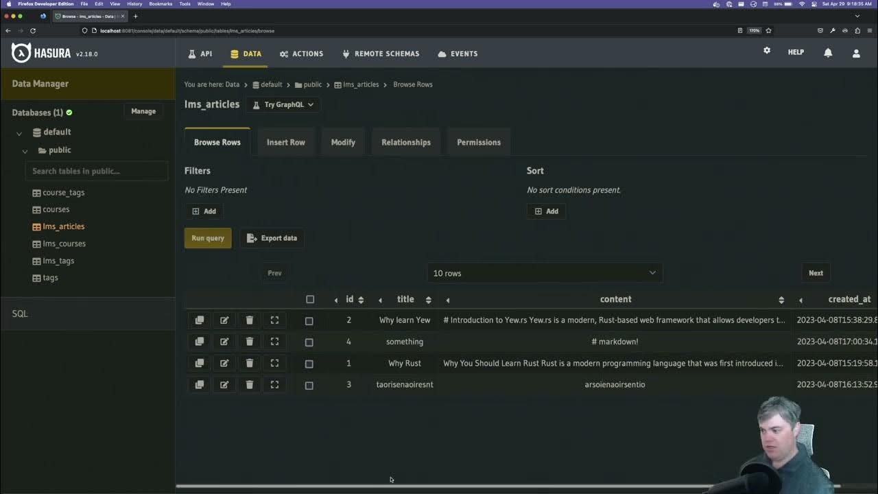 Stream archive: Creating an LMS with Rust + Yew (2023-04-29) - YouTube