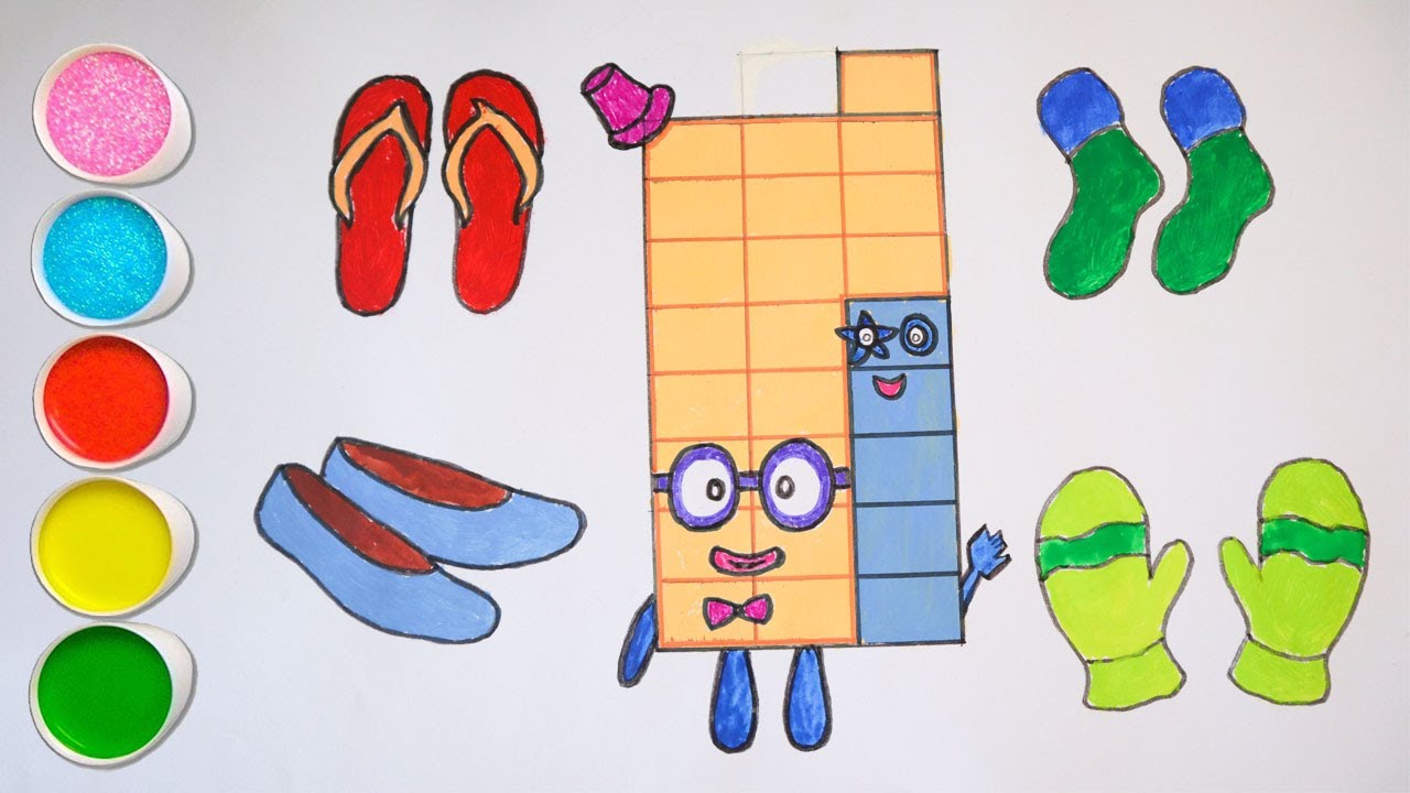 How to draw Numberblock 28 & Sandals , princess shoes , gloves ...