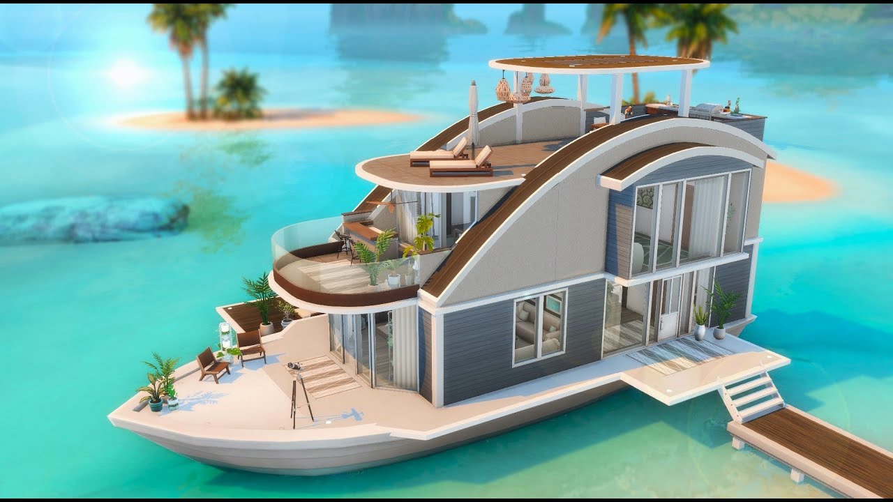 Big Luxury Yacht For a Family | Houseboat (no cc) The Sims 4 Speed ...