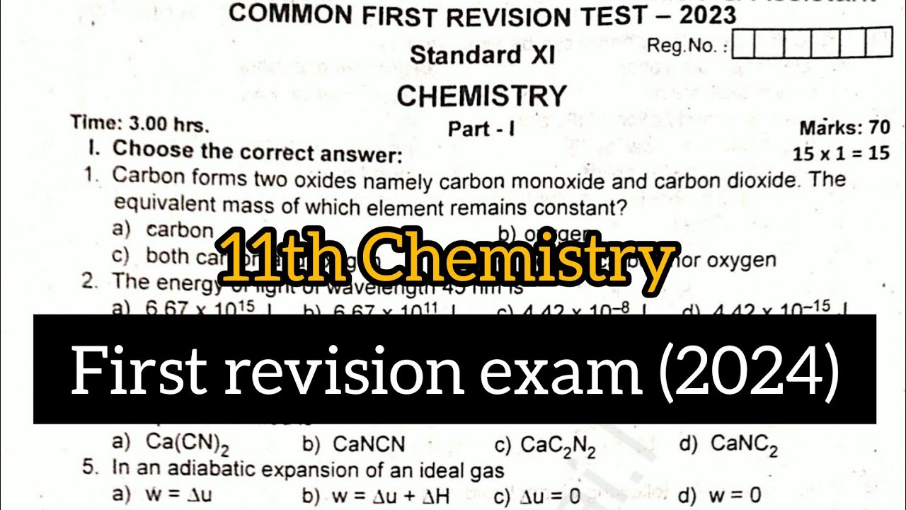 11th chemistry first revision exam question paper 2024 | Model question ...