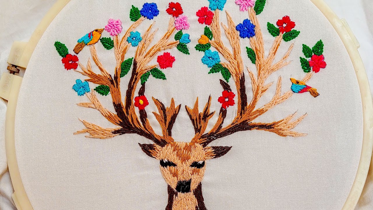 Deer Hand Embroidery; Beautiful Deer Embroidery - YouTube