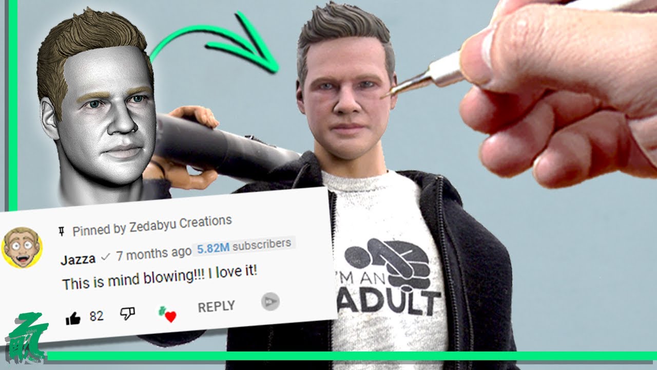 3D Printed Jazza Sculpture (Paint, Iron-on T-shirt) 1/6 CUSTOM YOUTUBER ...