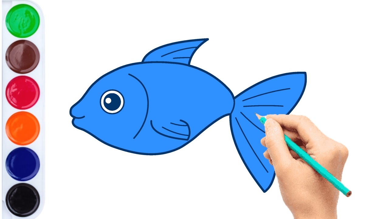 Draw A Fish || Fish Drawing Step By Step || Learn Blue Fish Drawing ...