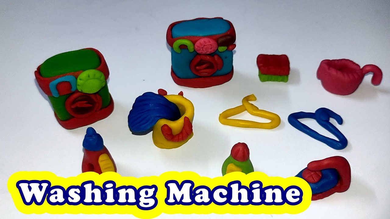 How to make clay Washing Machine set | |clay laundry set | DIY Play Doh ...