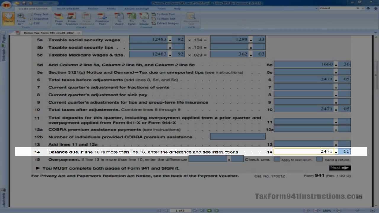 Tax Form 941 - Line 14 Balance Due - Video - YouTube