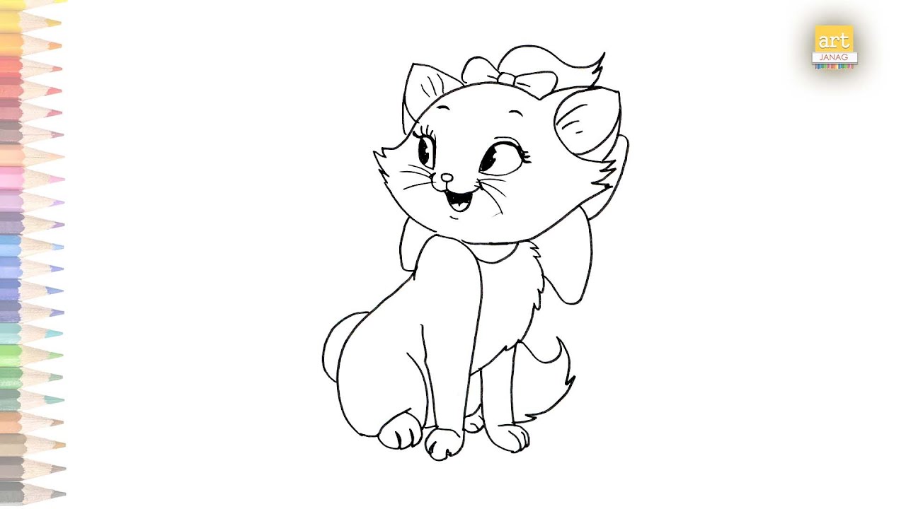 Marie cat drawing easy way | How to draw Marie cat | Disney characters ...