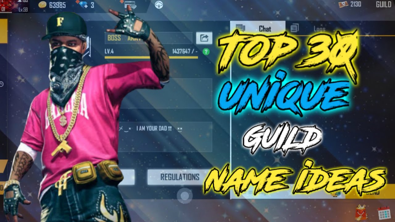 Free Fire Top 30 Guild Name Ideas || BEST - 30 || NAMES FOR FREE FIRE ...