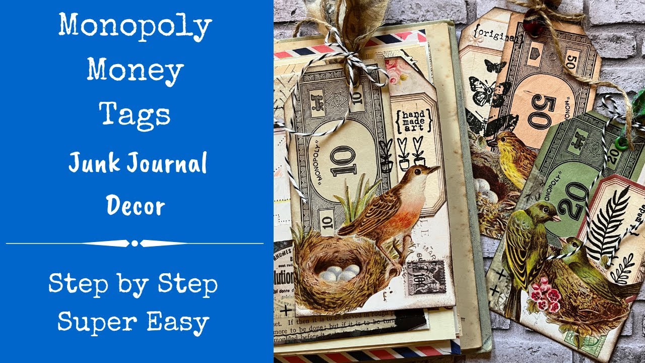 Monopoly Money Tags | Junk Journal Decor | Step by Step | Super Easy ...