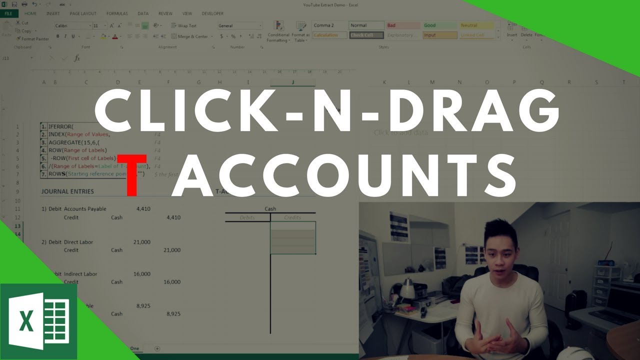 Excel: Click-N-Drag for T Accounts (index function) - YouTube