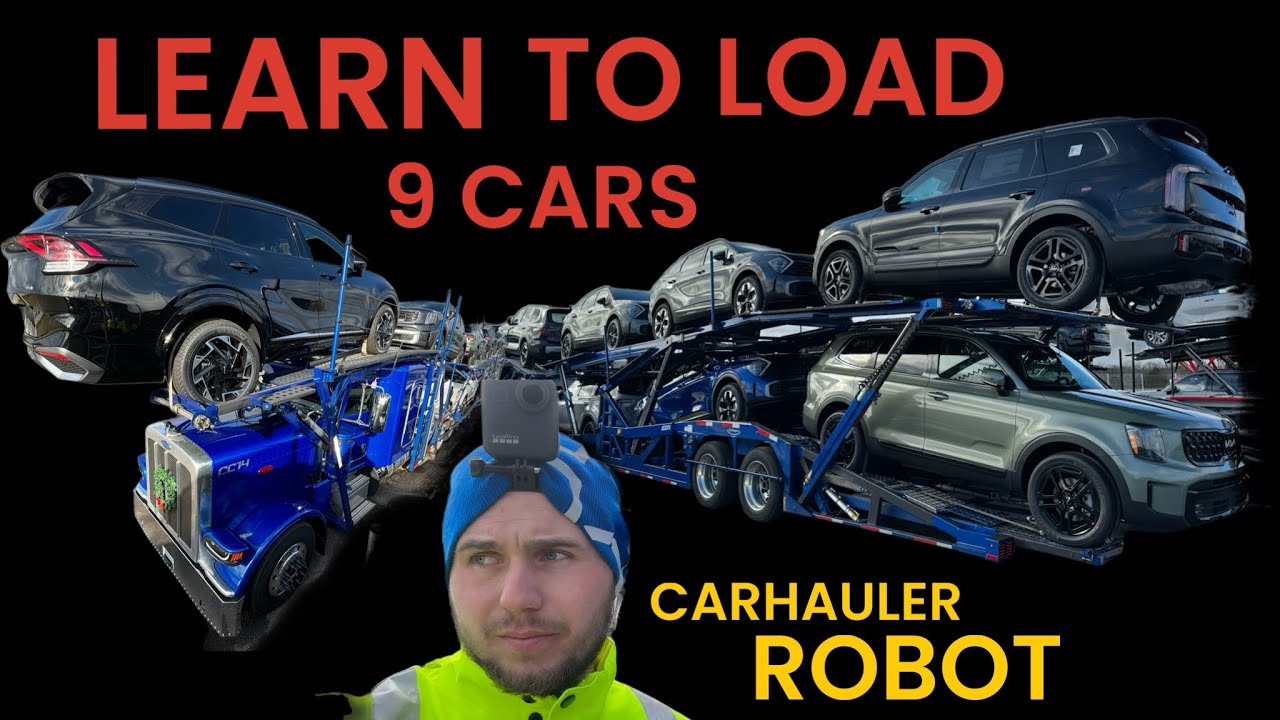 HOW TO LOAD A 9 CAR HAULER | PETERBILT 389 | 80 FT EASY LOADER STINGER ...