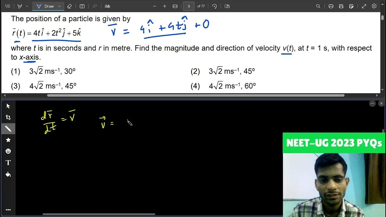 The position of a particle is given by r(t) = 4ti + 2t^2j + 5k where t is in second and r in ...