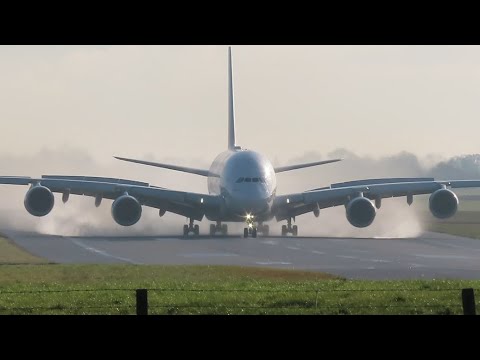 Emirates 🇦🇪 A 380 Arrival on Wet 💦 Runaway At UK 🇬🇧 international ...