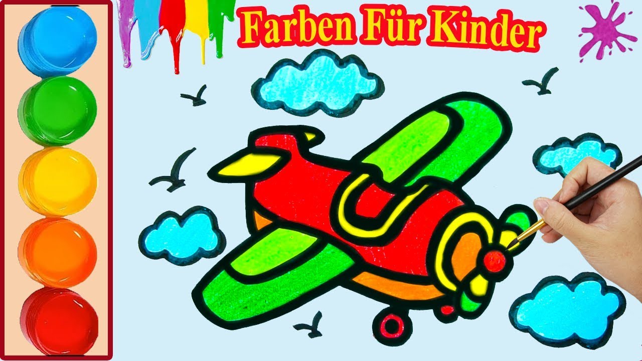 Wie zeichnet man ein Flugzeug Zeichnen für Kinder | Farben lernen für ...