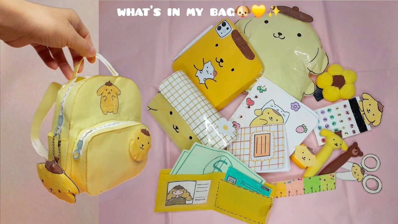 Paper diy | Sanrio Pompompurin school bag asmr - YouTube