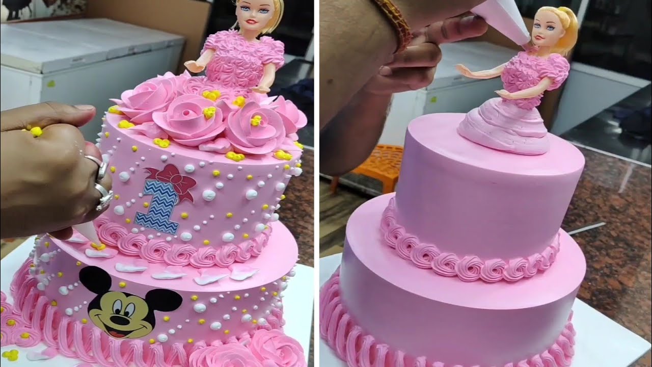 Two Step Cake Design | How To Make Two step Barbie Doll Cake Design ...