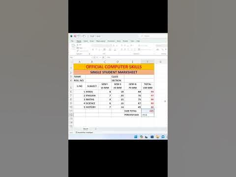 Single Student Marksheet In Ms Excel. #Single marksheet - YouTube