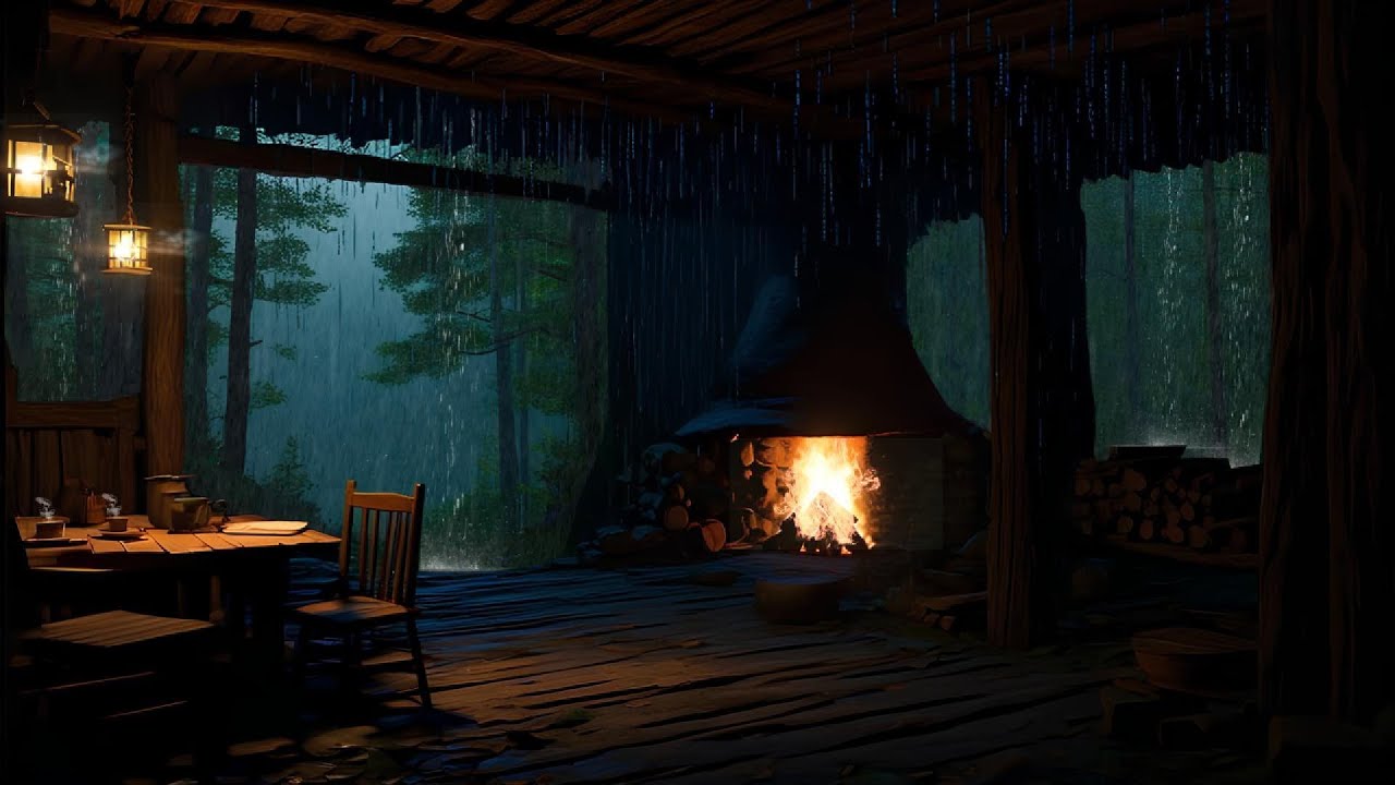 Inviting Cozy Old Shack With Fireplace, ThunderStorm & Soothing Rain ...
