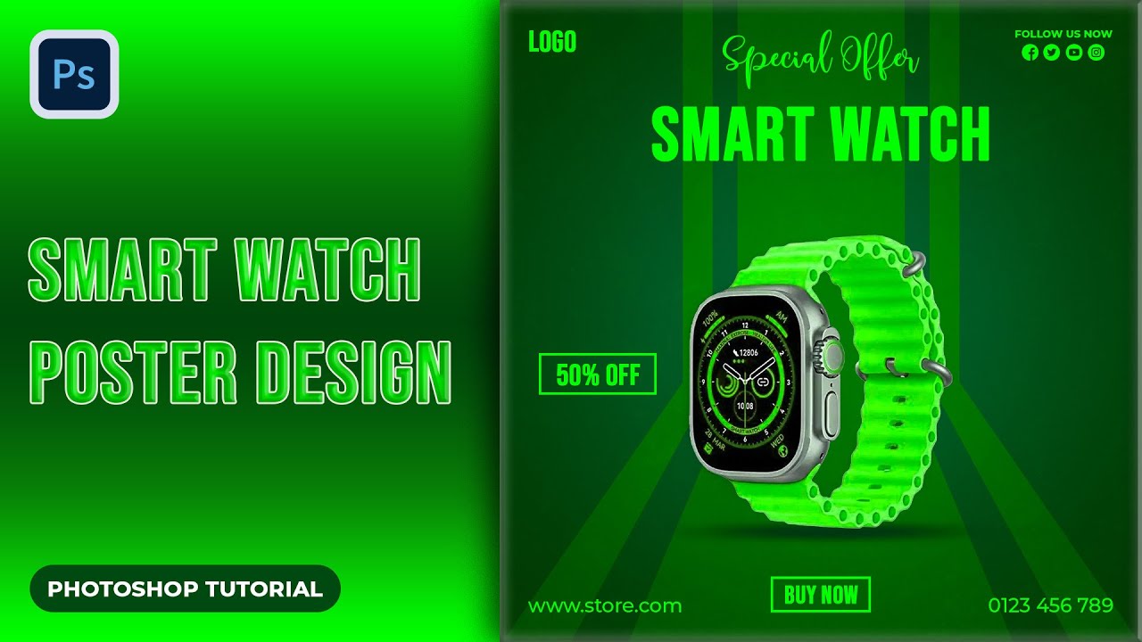 Smart Watch Poster Design in Photoshop | Waseem Graphics - YouTube