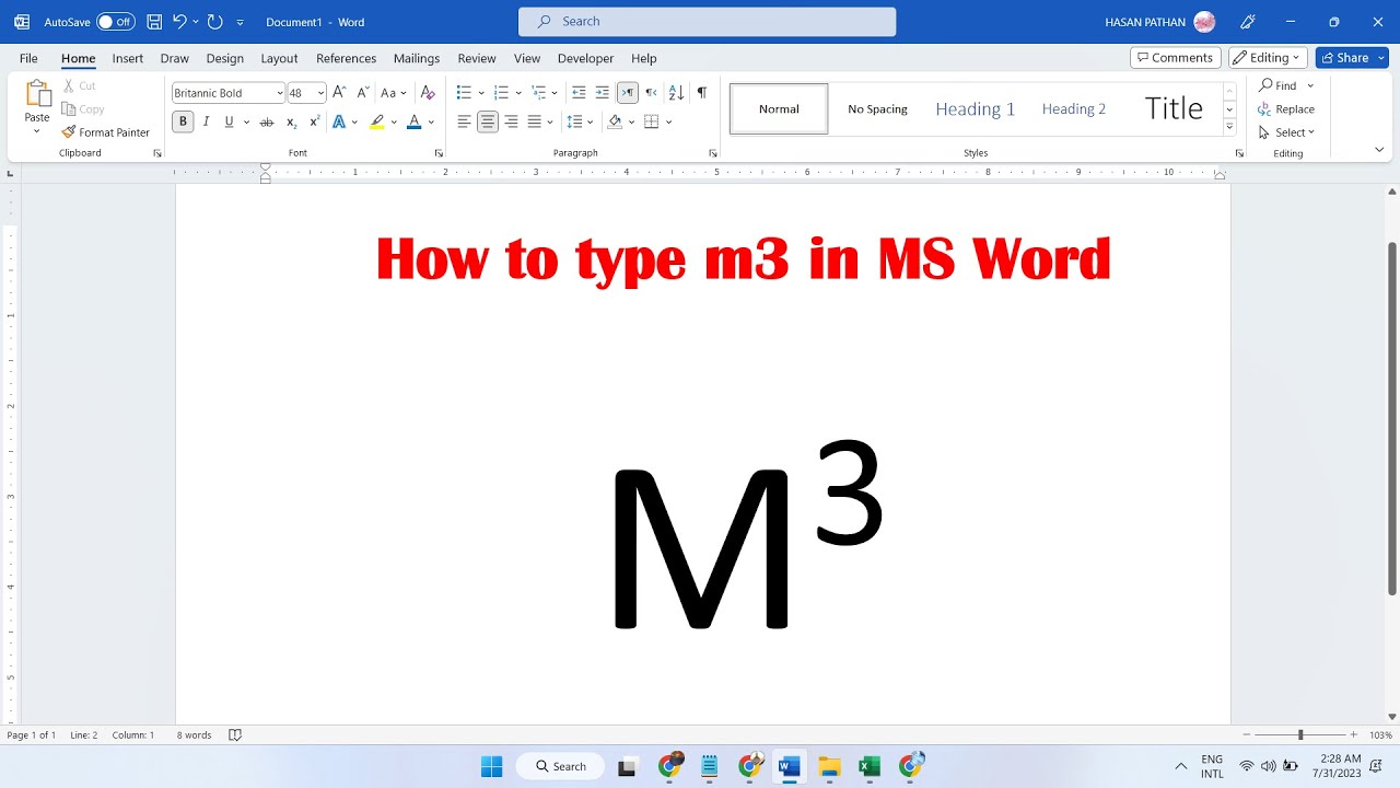 How To Type M3 In MS Word 2023 YouTube