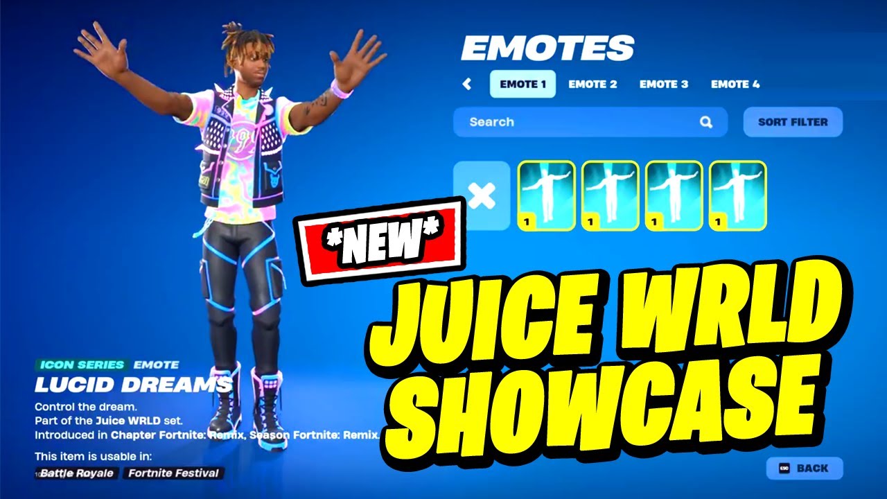 *NEW* Fortnite JUICE WRLD Skin Showcase & Lucid Dreams Emote - YouTube