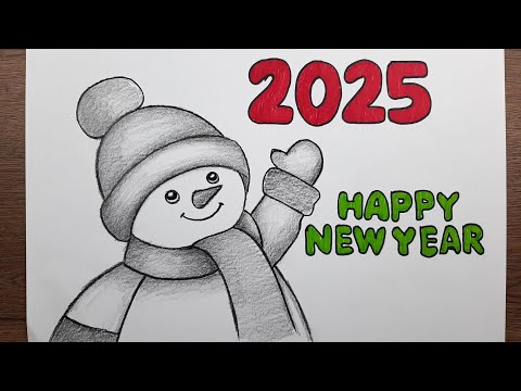 2025 Mutlu Yıllar Resmi Çizimi - Kolay Yeni Yıl Çizimi 2025 - Kolay Yılbaşı Çizim Fikirleri