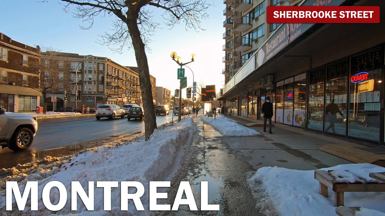 Montreal Walk Tour on Sherbrooke Street during the Sunset February 2021 ...