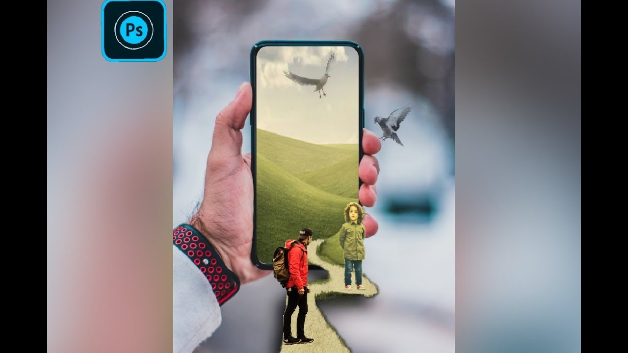 Phone Pop Out Effect Photo Manipulation PS Touch Tutorial - 3D Editing ...