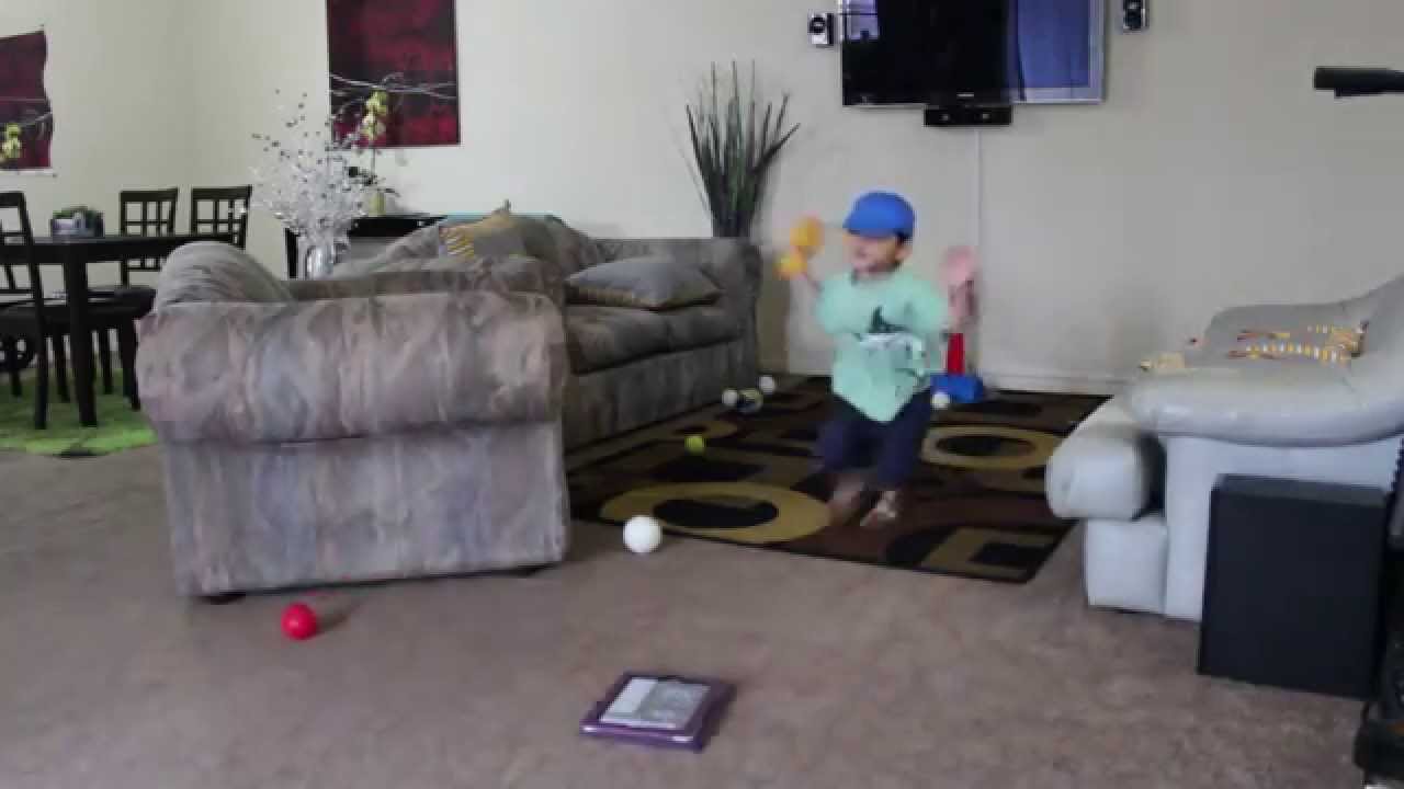 3 year Old Playing Baseball inside the House - YouTube