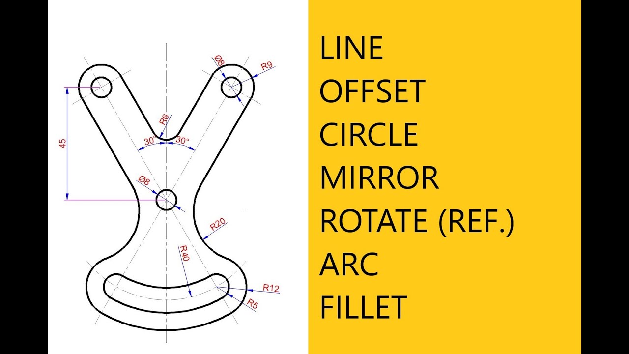 AutoCAD Rotate reference, arc, mirror, circle - YouTube