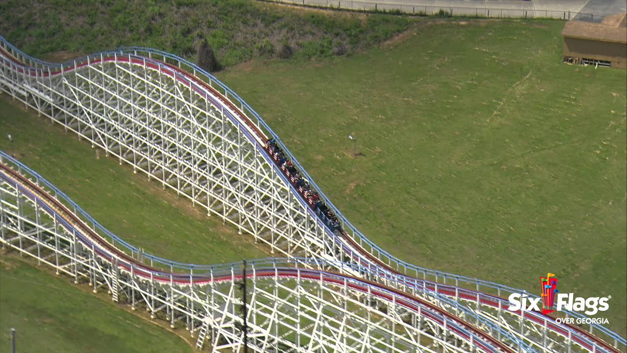 Six Flags Over Georgia: Great American Scream Machine Aerial View - YouTube